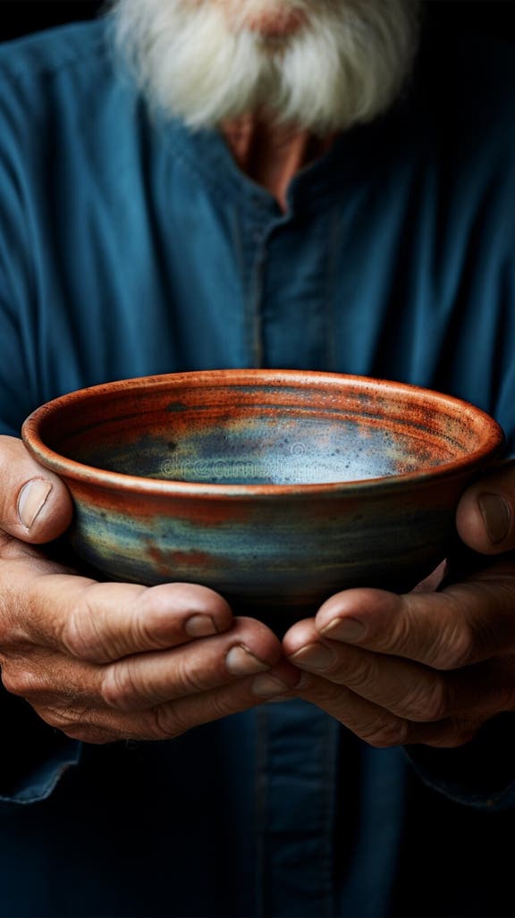 Empty Bowl Held by Elderly Hands, Symbolizing the Stark Reality of ...