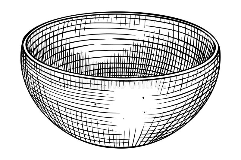 Empty Bowl Vector Illustration. Drawing of Wooden Kitchenware Painted ...