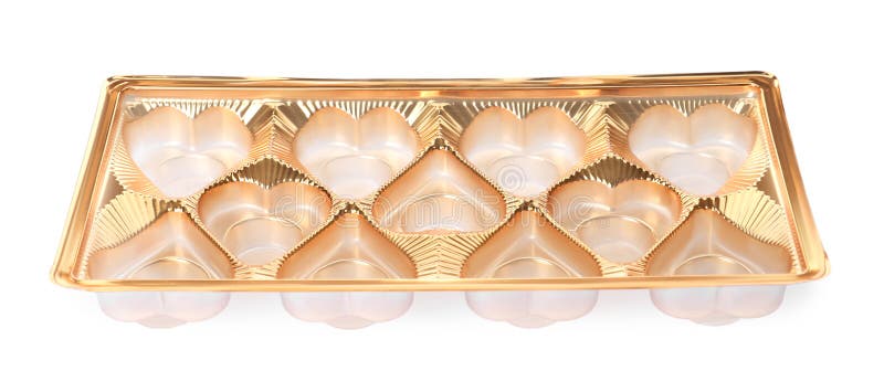 Empty Box of Chocolate Candies Isolated on White Stock Photo - Image of ...