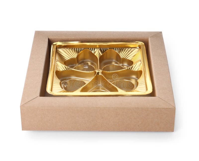 Empty Box of Chocolate Candies Isolated on White Stock Photo - Image of ...