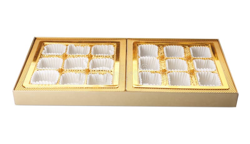 Empty Box of Chocolate Candies Isolated on White Stock Photo - Image of ...