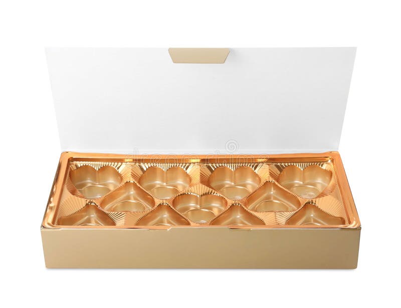 Empty Box of Chocolate Candies Isolated on White Stock Photo - Image of ...