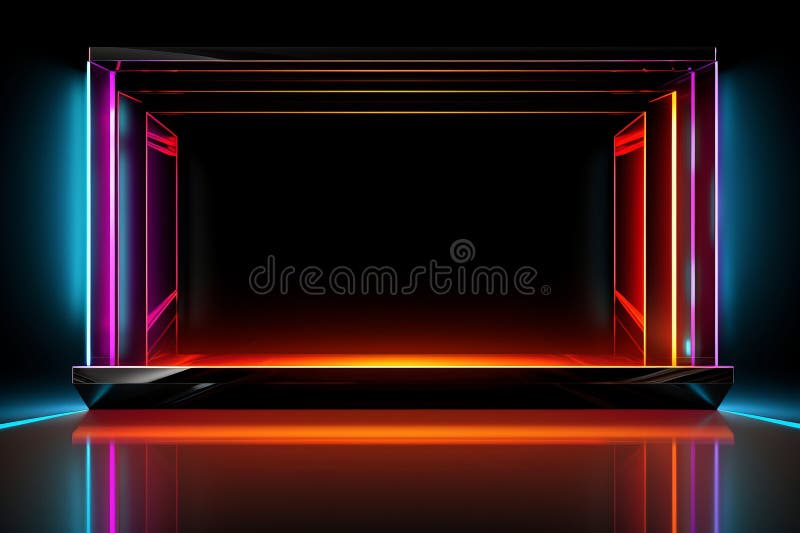 An Empty Box with Neon Lights on it Stock Illustration - Illustration ...