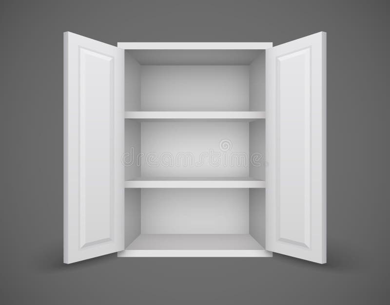 Empty Box With Open Doors And Bookshelves Stock Illustration ...