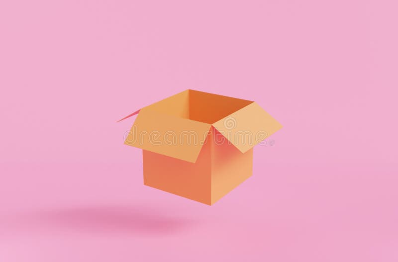 Empty Box on Pink Background. Transport Concept. Open Yellow Empty ...