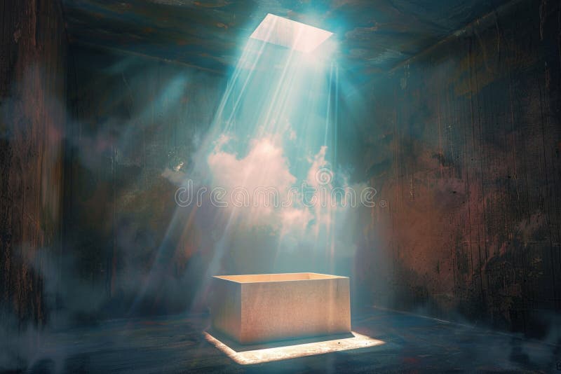 An Empty Box Sits in a Dark Room Light Shines from a Hole in the ...