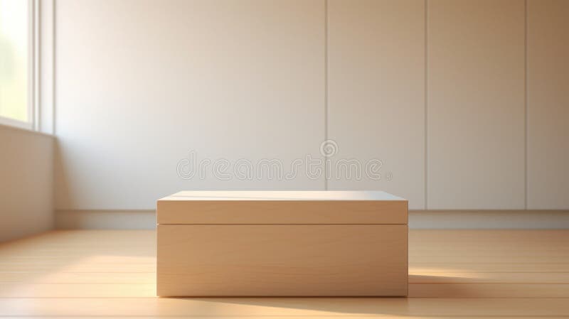Empty Box on Wooden Floor in Empty Room, AI Stock Illustration ...
