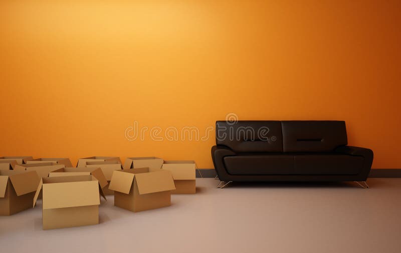 Empty Boxes in the Room stock illustration. Illustration of cardboard ...