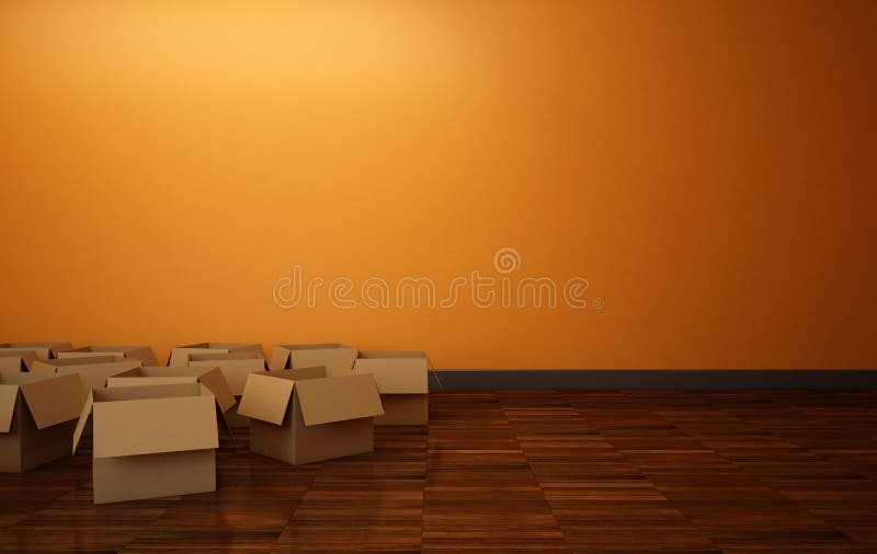 Empty Boxes in the Room stock illustration. Illustration of parquet ...