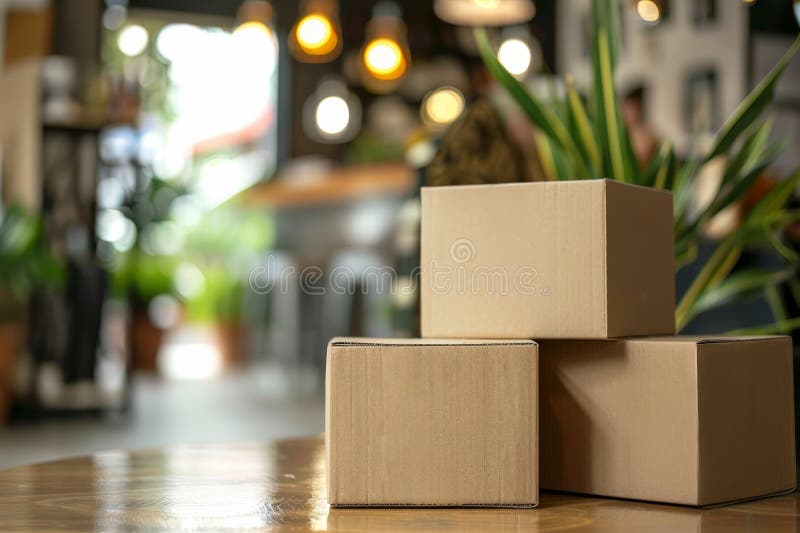 Empty Boxes on Tables for Mockup Being Transferred To a New House ...