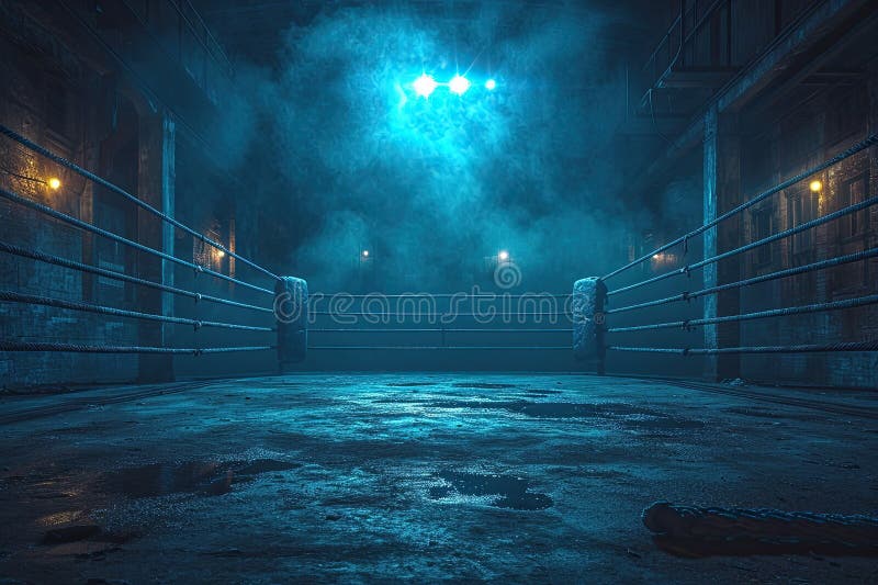 Empty Boxing Ring with Blue Light at the End. Generative AI. Stock ...
