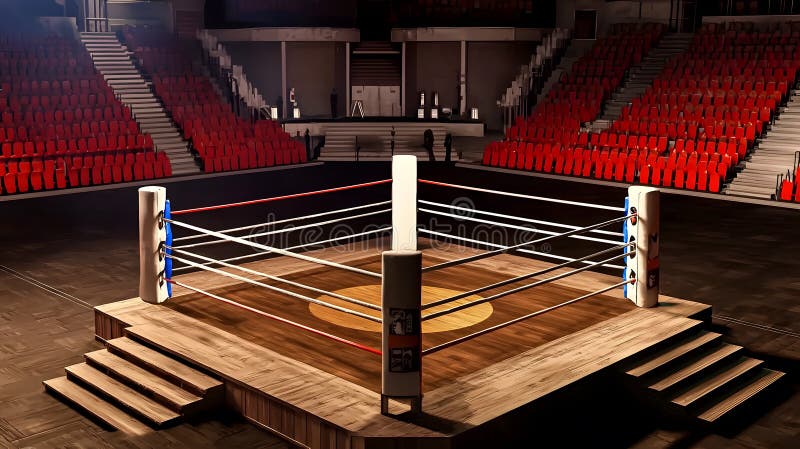 Empty Boxing Ring in a Brightly Lit Arena Stock Illustration ...
