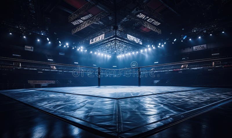 An Empty Boxing Ring in a Dark Arena Stock Illustration - Illustration ...