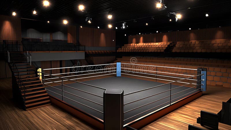 Empty Boxing Ring in a Dimly Lit Arena Stock Illustration ...