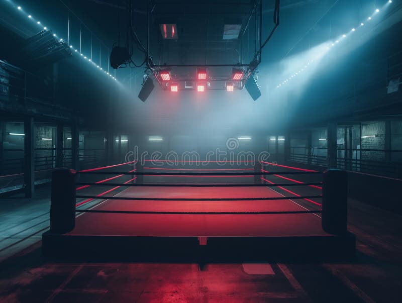 Empty Boxing Ring in Dimly Lit Arena Stock Photo - Image of overhead ...