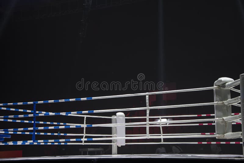 Empty Boxing Ring for Fights, Dark Hall. Stock Image - Image of rope ...