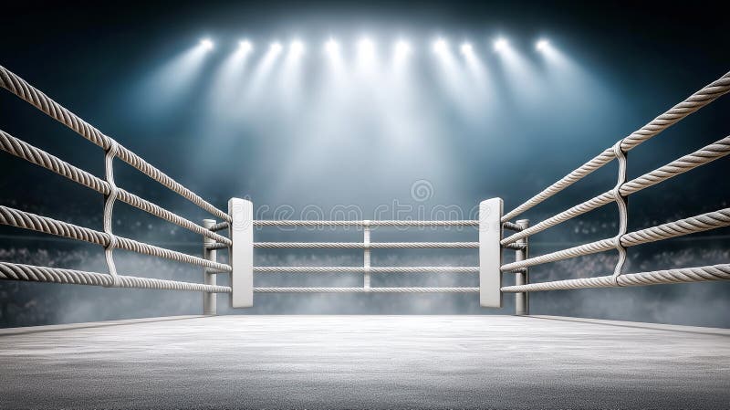 Empty Boxing Ring, Illuminated by Bright Spotlights, Creating an ...
