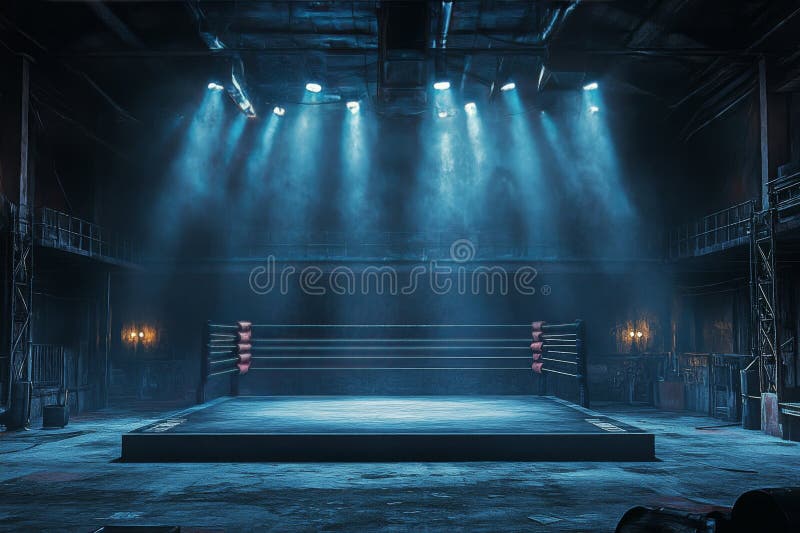 An Empty Boxing Ring Illuminated by Dramatic Lighting in an Abandoned ...