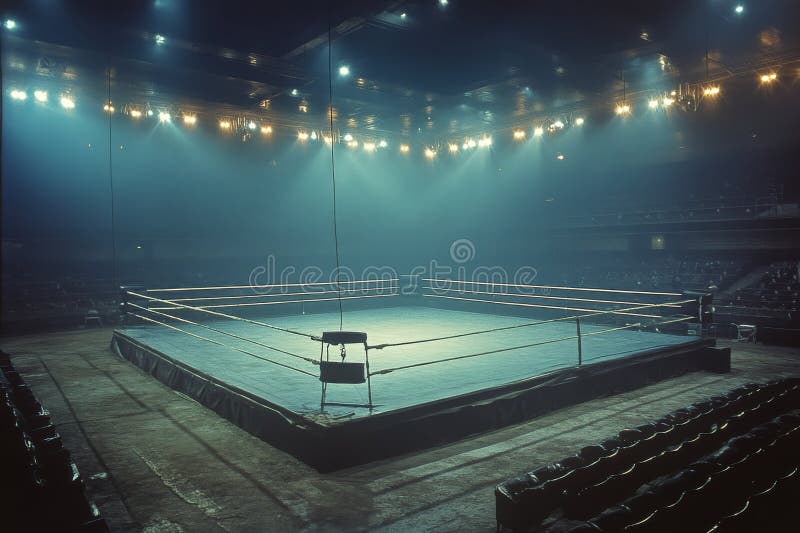 An Empty Boxing Ring Illuminated by Dramatic Lighting in an Abandoned ...