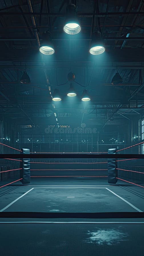 Empty Boxing Ring with Ceiling Lights. Generative AI. Stock Image ...