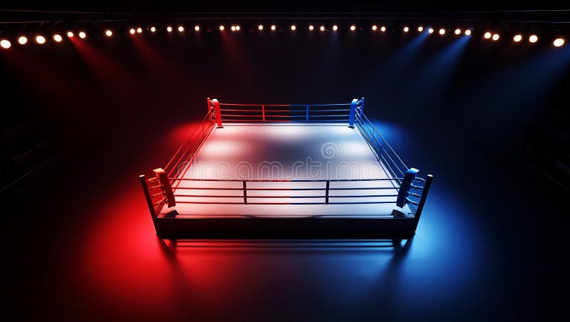 Empty Boxing Ring Illuminated by Red and Blue Spotlights Sport ...