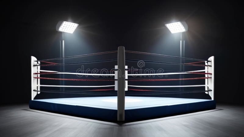Empty Boxing Ring and Illuminated Spotlight Concept Boxing Ring without ...