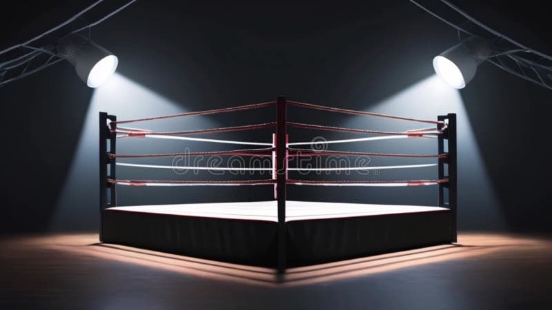 Empty Boxing Ring and Illuminated Spotlight Concept Boxing Ring without ...