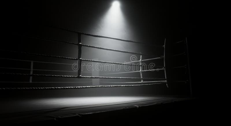 Empty Boxing Ring Illuminated by Spotlight in Dark Arena Setting Stock ...