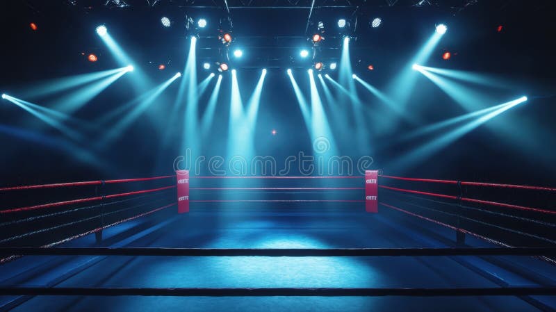 Empty Boxing Ring Illuminated by Spotlight Stock Photo - Image of ...
