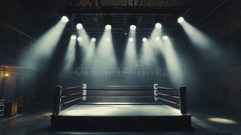 Empty Boxing Ring Illuminated by Spotlight Stock Photo - Image of stage ...