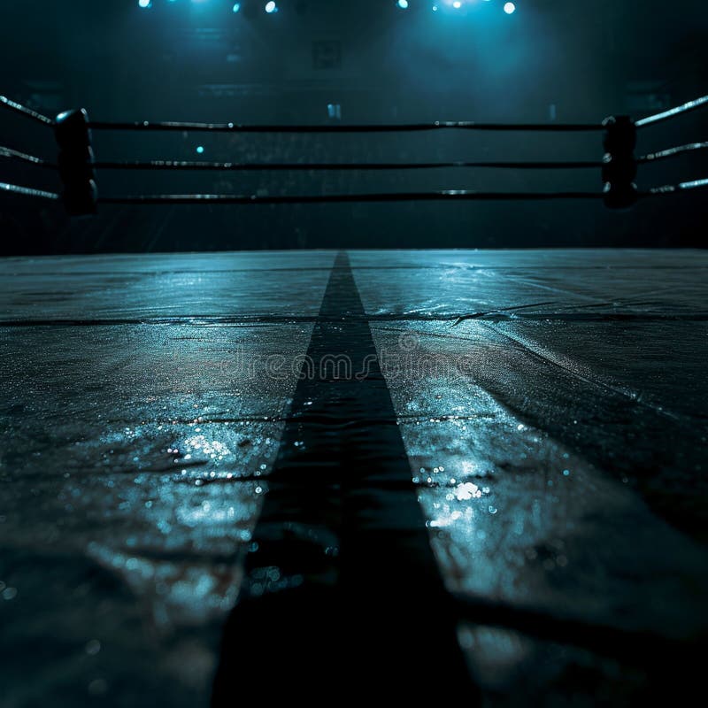 Empty Boxing Ring Illuminated by Spotlights in a Dark Arena Stock ...