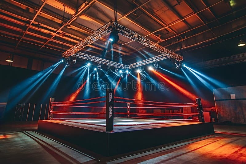 Empty Boxing Ring Illuminated Red Blue Lights Stock Photos - Free ...