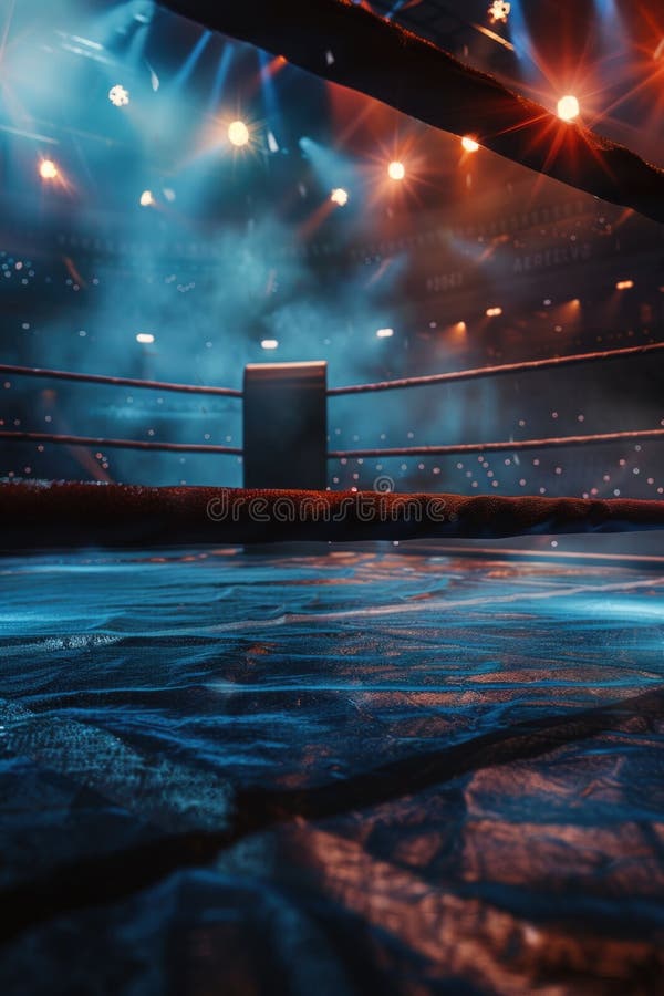 An Empty Boxing Ring with Lights Shining on it. Suitable for Sports and ...