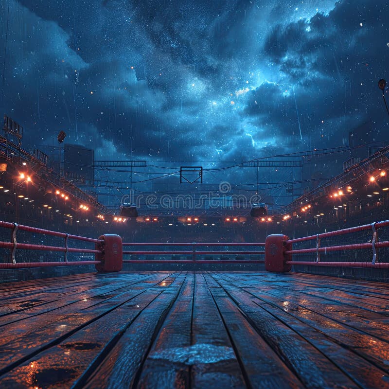 Empty Boxing Ring at Night with Illuminated Lights. Generative AI ...