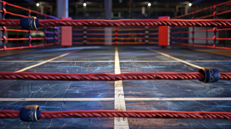 Empty Boxing Ring with Red Ropes and Clean Mats Stock Illustration ...