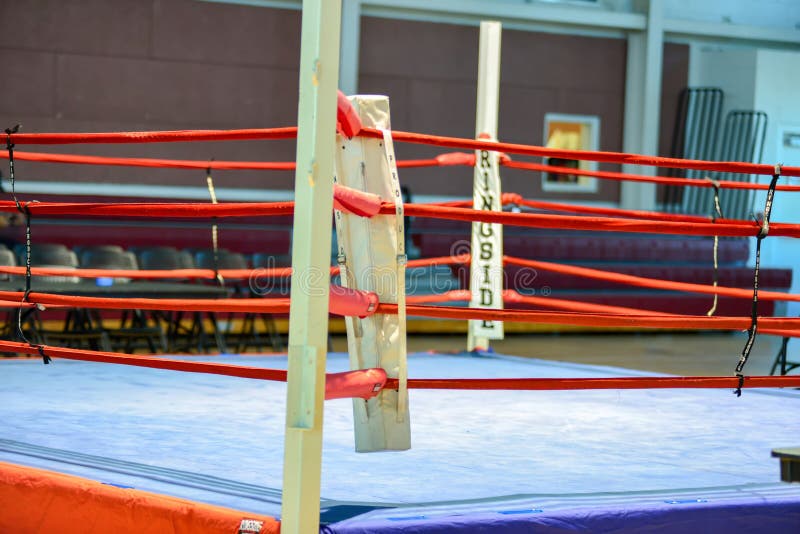Empty Boxing Ring with Red Ropes for Match Stock Photo - Image of ...