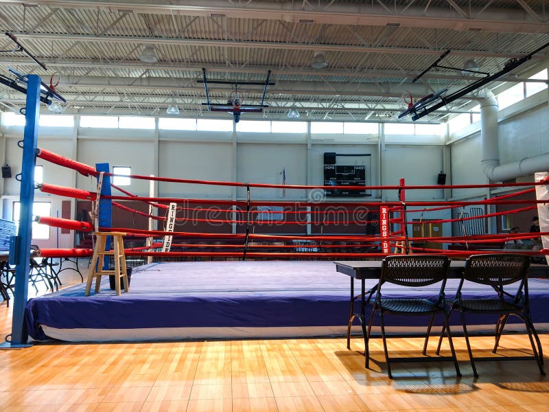 Empty Boxing Ring with Red Ropes for Match Stock Photo - Image of ...