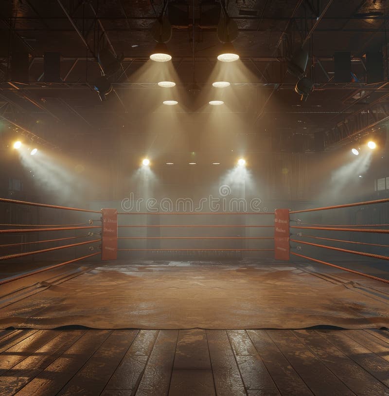 Empty Boxing Ring with Spotlights Stock Image - Image of athletic ...