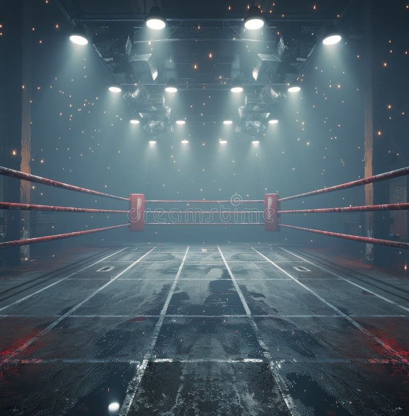 Empty Boxing Ring with Spotlights Stock Image - Image of stage ...