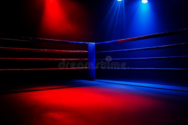 Empty Boxing Ring with Spotlights Shining Down. Stock Photo - Image of ...