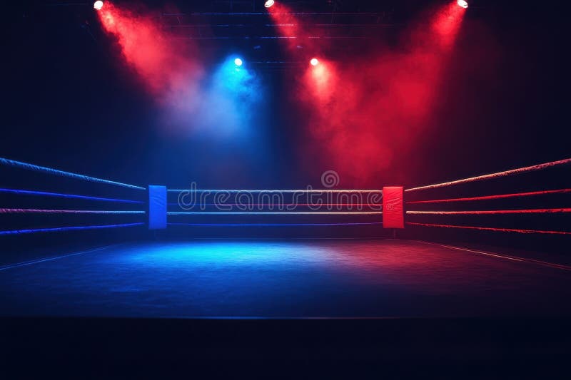Empty Boxing Ring with Spotlights Shining Down. Stock Image - Image of ...