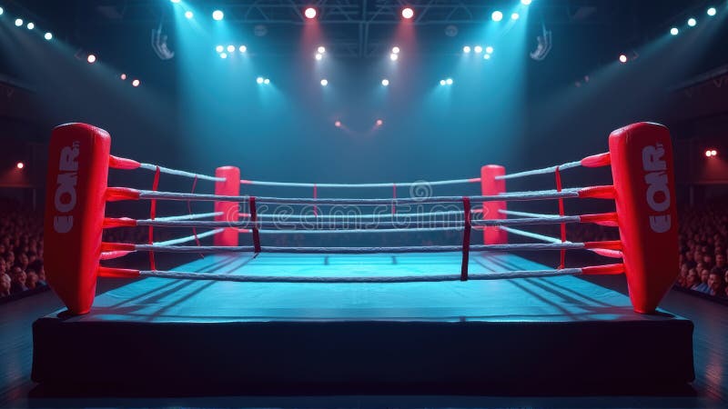 Empty Boxing Ring in Stadium with Spotlights Stock Illustration ...