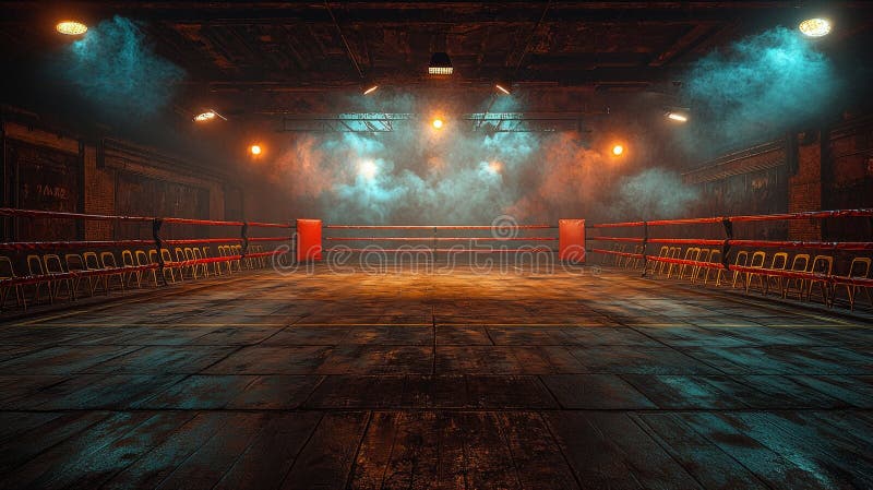 Empty Boxing Ring Stands Alone in Environment Filled Fog from Smoke ...