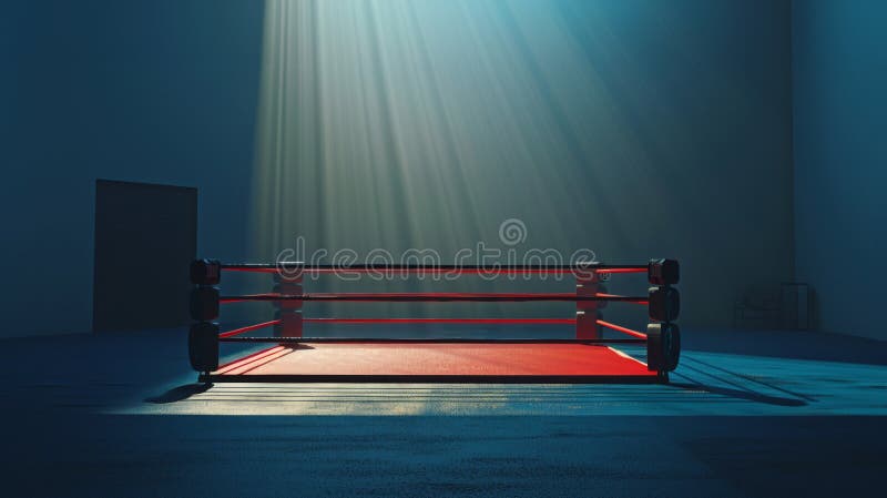 Empty Boxing Ring Stands Ready for the Fight, Bathed in Dramatic ...