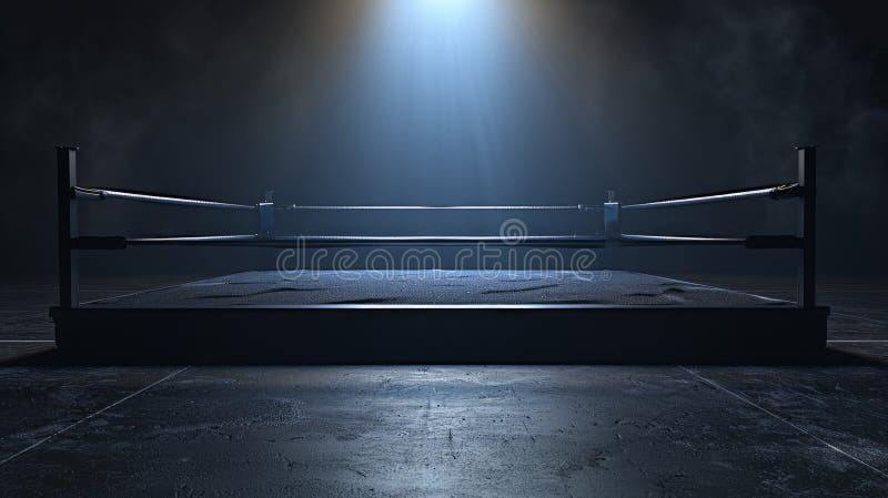 Empty Boxing Ring Stands Ready Under a Single Spotlight, Casting a ...
