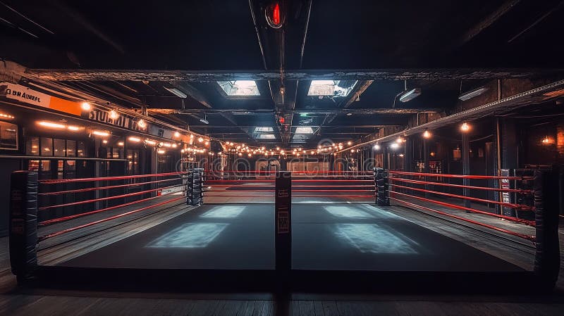 Empty Boxing Ring Under Overhead Spotlight. Stock Illustration ...