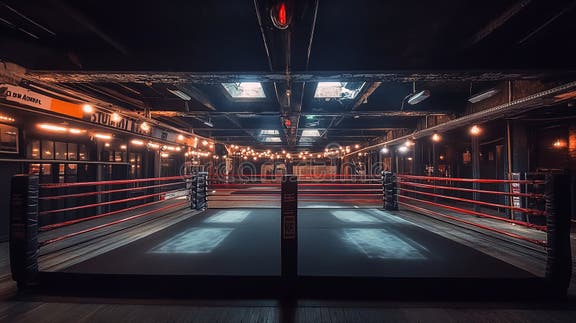 Empty Boxing Ring Under Overhead Spotlight. Stock Illustration ...