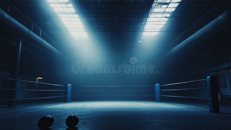 Empty Boxing Ring Under Overhead Spotlight. Stock Illustration ...