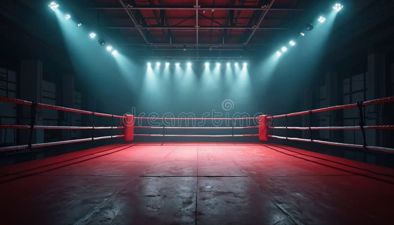 Empty Boxing Ring Under Spotlight in Arena. Dramatic Lighting ...