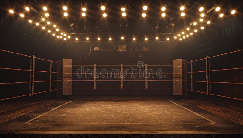 An Empty Boxing Ring in a Warehouse with Lights Above Stock Image ...
